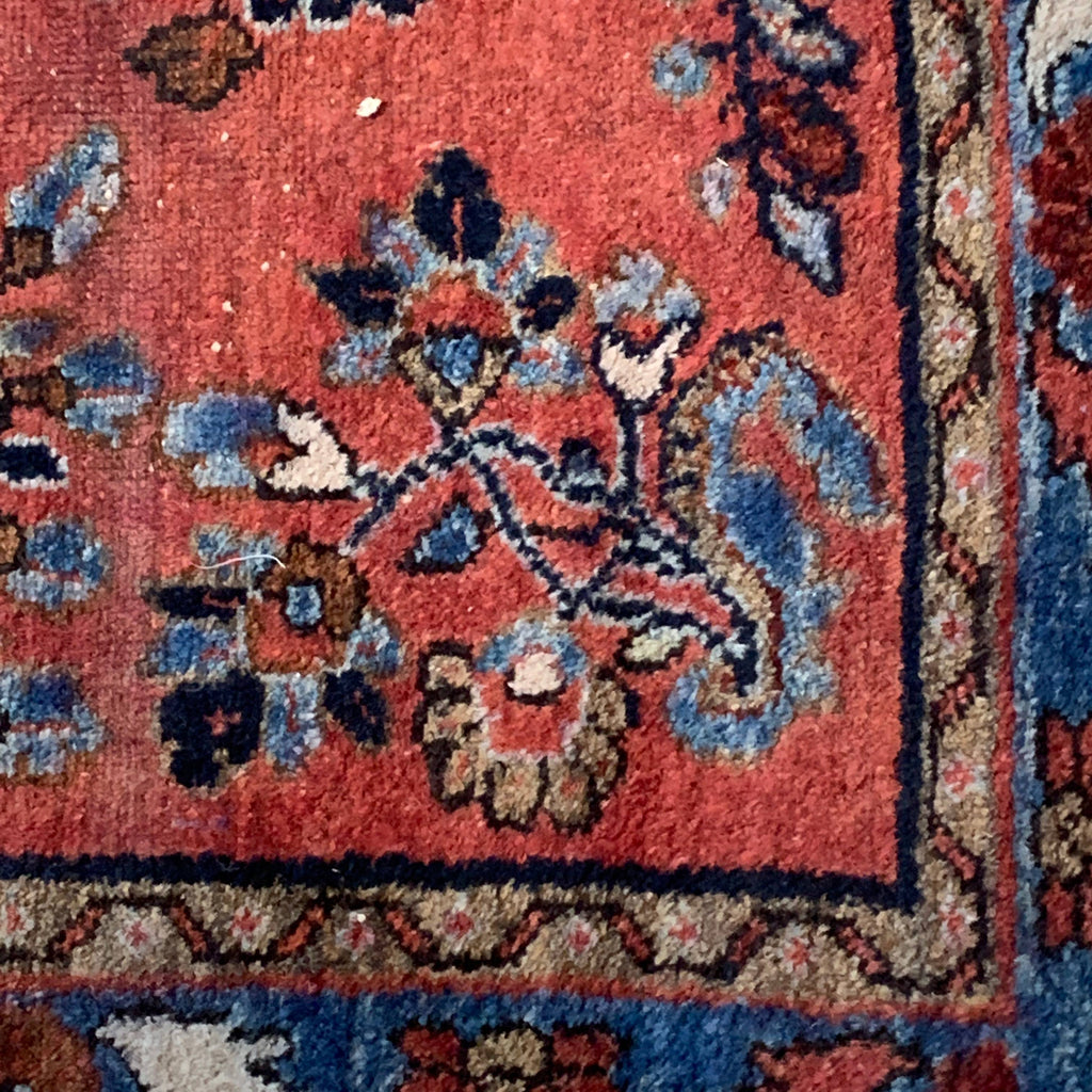 Raspberry & Blue Asian Rug,Handmade 4' x 6'7" – Re Antiques