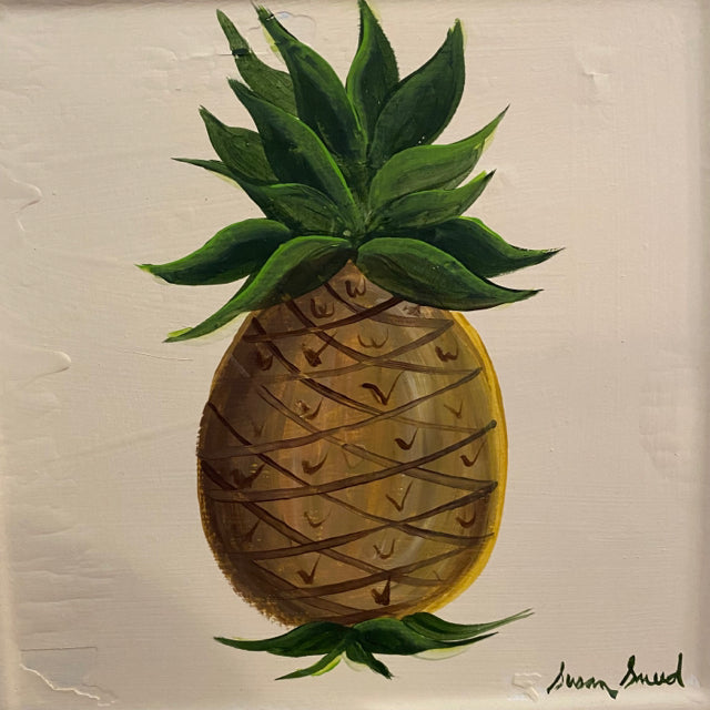 signed painted pineapple on metal panel – Re Antiques