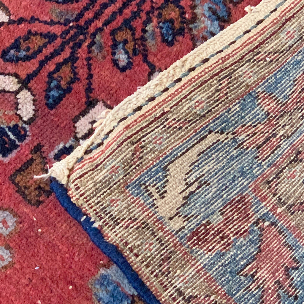 Raspberry & Blue Asian Rug,Handmade 4' x 6'7" – Re Antiques